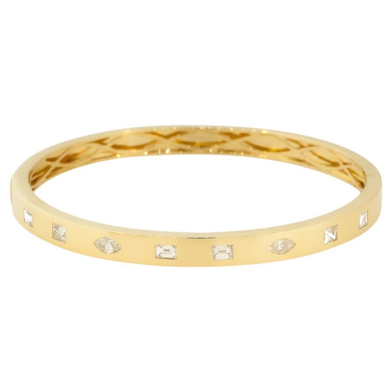 1.45 Carat Multi-Shape Diamond Bangle 18 Karat in Stock For Sale at 1stDibs