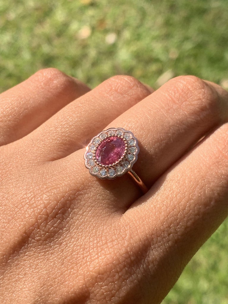 1.45 Carat Unheated Padparadscha Sapphire Ring Victorian Style in 18k ...