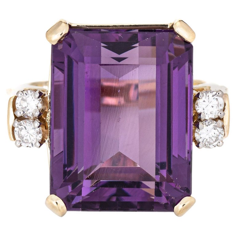 14.50ct Amethyst Diamond Ring Vintage 14k Yellow Gold Emerald Cut Fine ...
