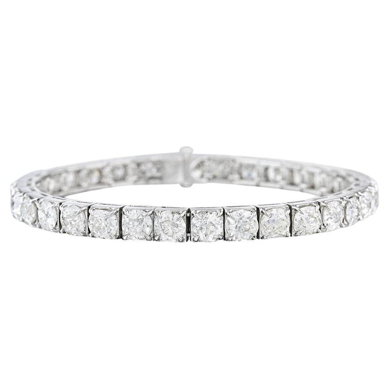 14.67 Carat Antique Old Mine Brilliant Diamond Bracelet in Platinum For ...