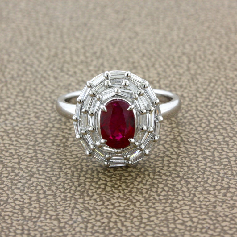 1.47 Carat Burmese “Pigeon Blood” Ruby Diamond Platinum Ring, GIA ...