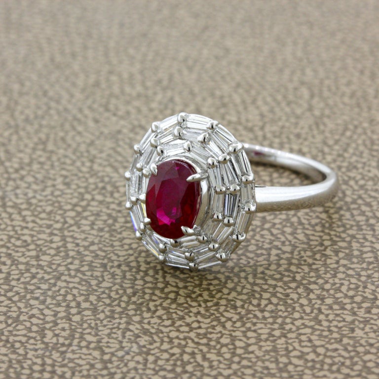 1.47 Carat Burmese “Pigeon Blood” Ruby Diamond Platinum Ring, GIA Certified For Sale at 1stDibs