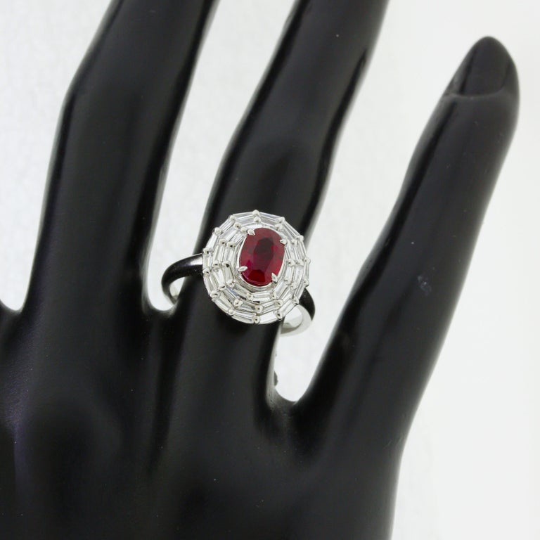 1.47 Carat Burmese “Pigeon Blood” Ruby Diamond Platinum Ring, GIA Certified For Sale at 1stDibs