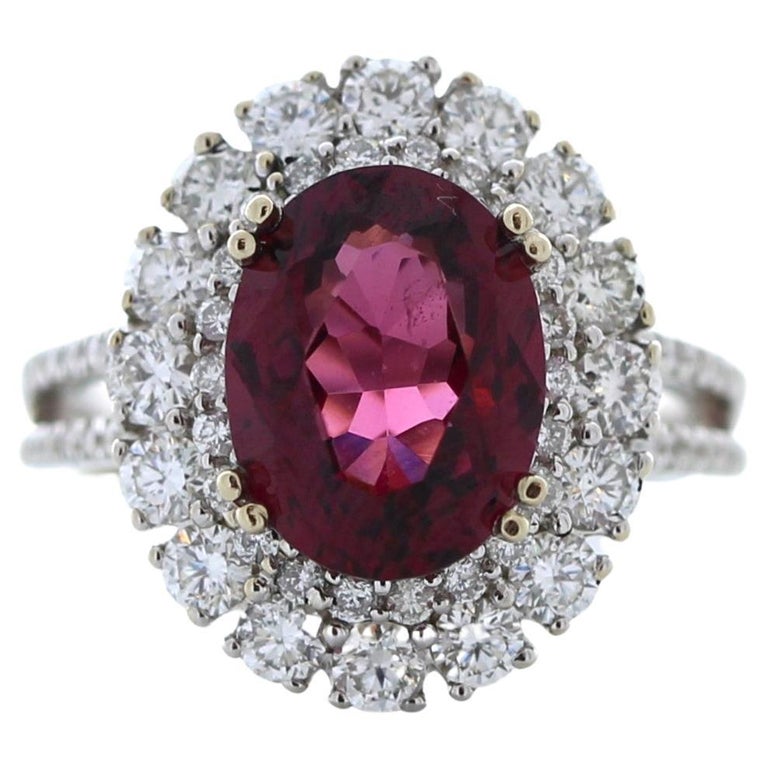 1.47 Carat Weight Reddish Pink Garnet and Round Diamond Fashion Ring in ...