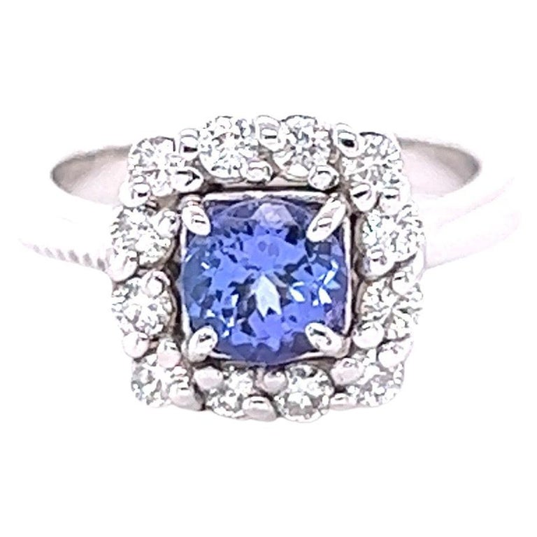 1.48 Carat Blue Sapphire Diamond 14 Karat White Gold Engagement Ring ...