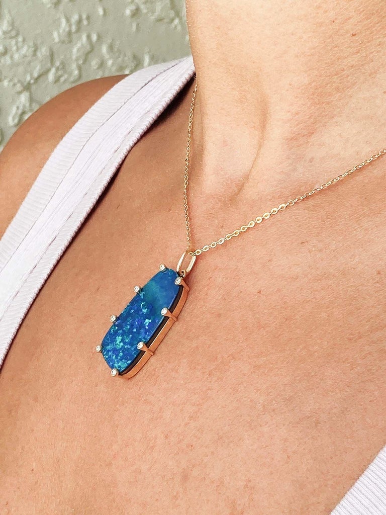 14.87ct Australian Doublet Opal with Diamond Halo 14K Gold Pendant at ...