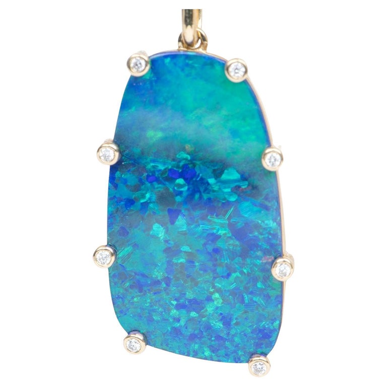14.87ct Australian Doublet Opal with Diamond Halo 14K Gold Pendant at ...
