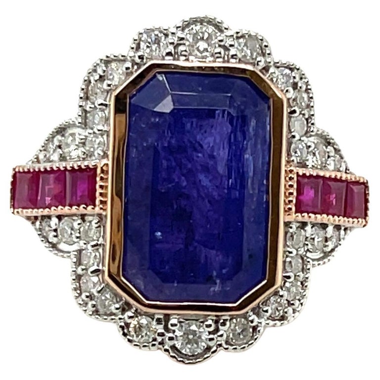 14ct Rose Gold Tanzanite, Ruby and Diamond Ring For Sale at 1stDibs