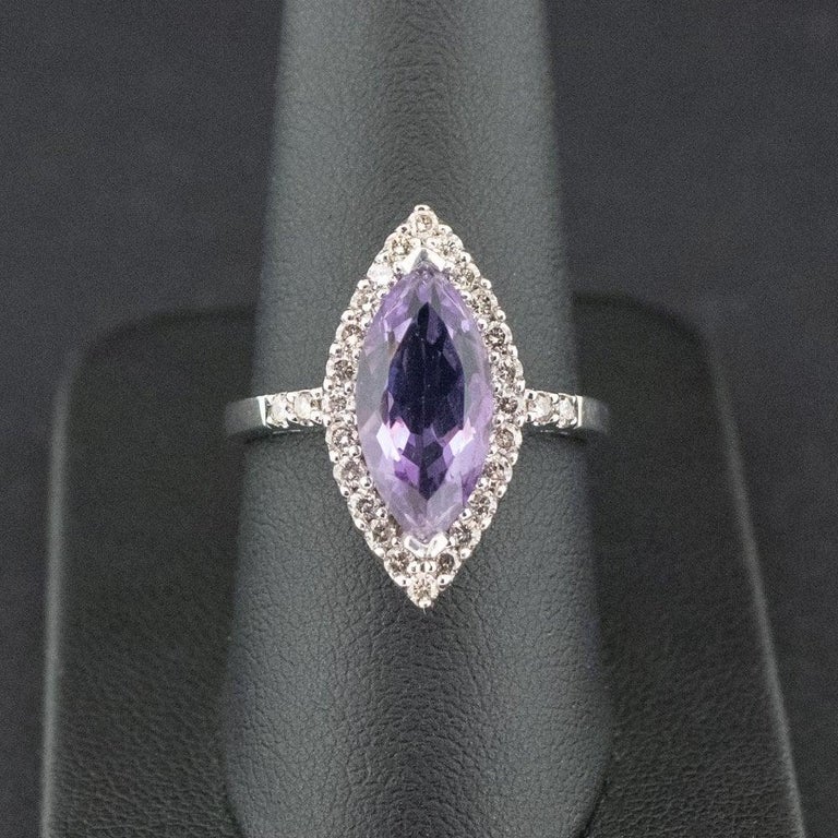 14ct White Gold Amethyst and Diamond Ring Size Q 5.0g For Sale at 1stDibs