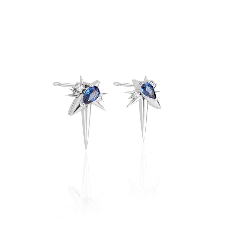 14ct White Gold Blue Sapphire and Diamond Spike Earrings For Sale at ...