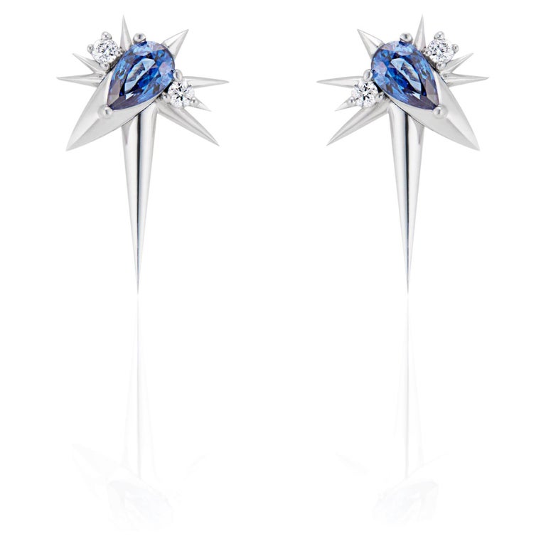 14ct White Gold Blue Sapphire and Diamond Spike Earrings For Sale at ...