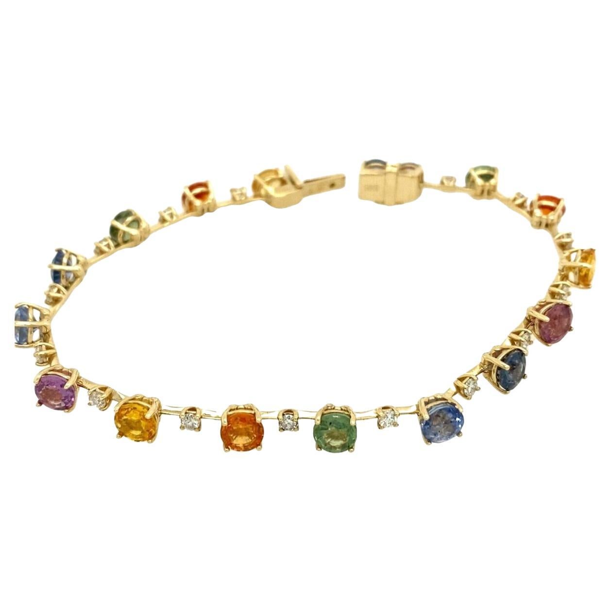 14ct Yellow Gold Rainbow Coloured Sapphire And Diamond Bracelet For