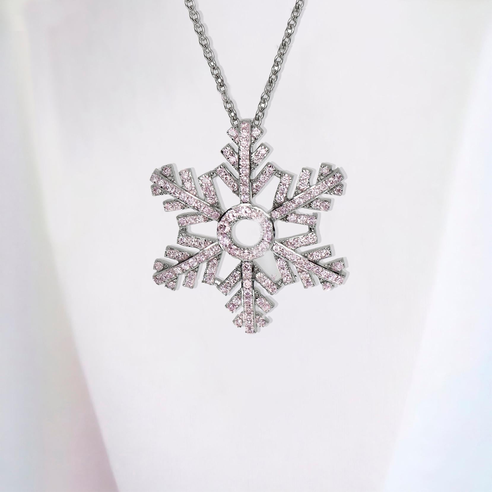 14K 0.36 Ct Natural Pink Diamonds Snow Flower Necklace For Sale at 1stDibs