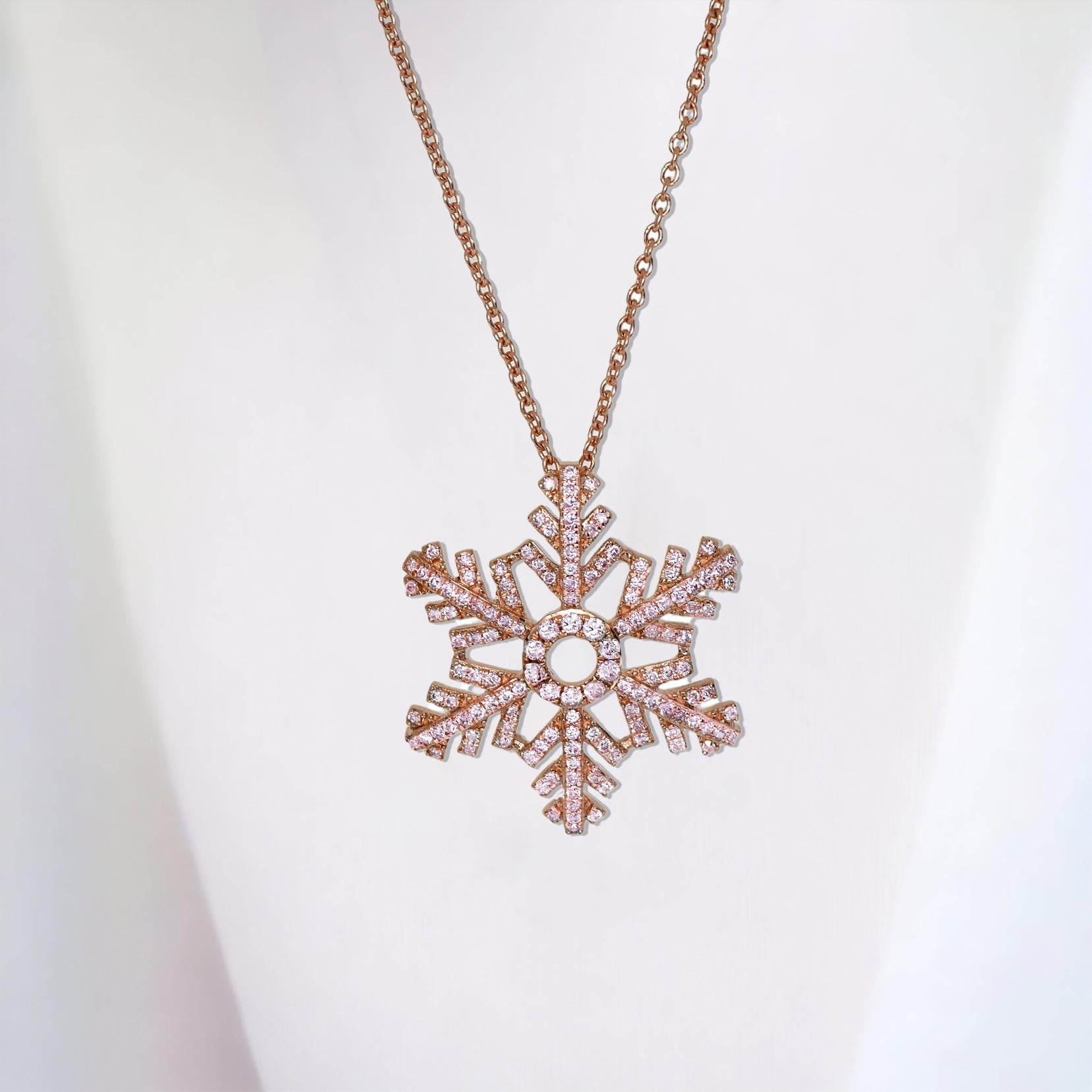 14K 0.36 Ct Natural Pink Diamonds Snow Flower Necklace For Sale at 1stDibs