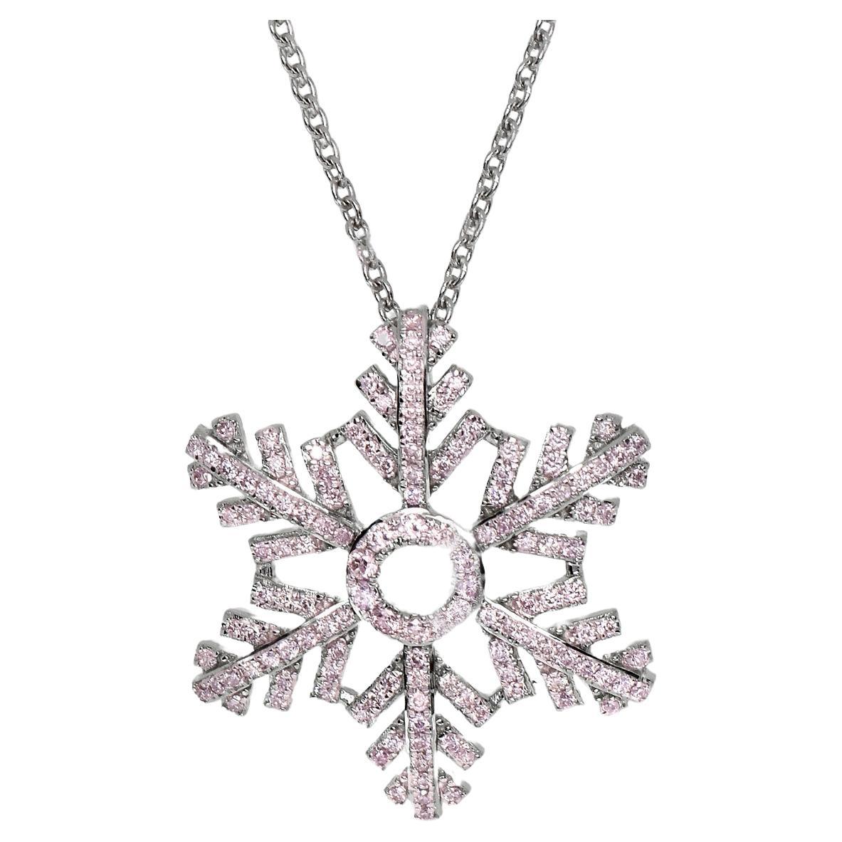 14K 0.36 Ct Natural Pink Diamonds Snow Flower Necklace For Sale at 1stDibs
