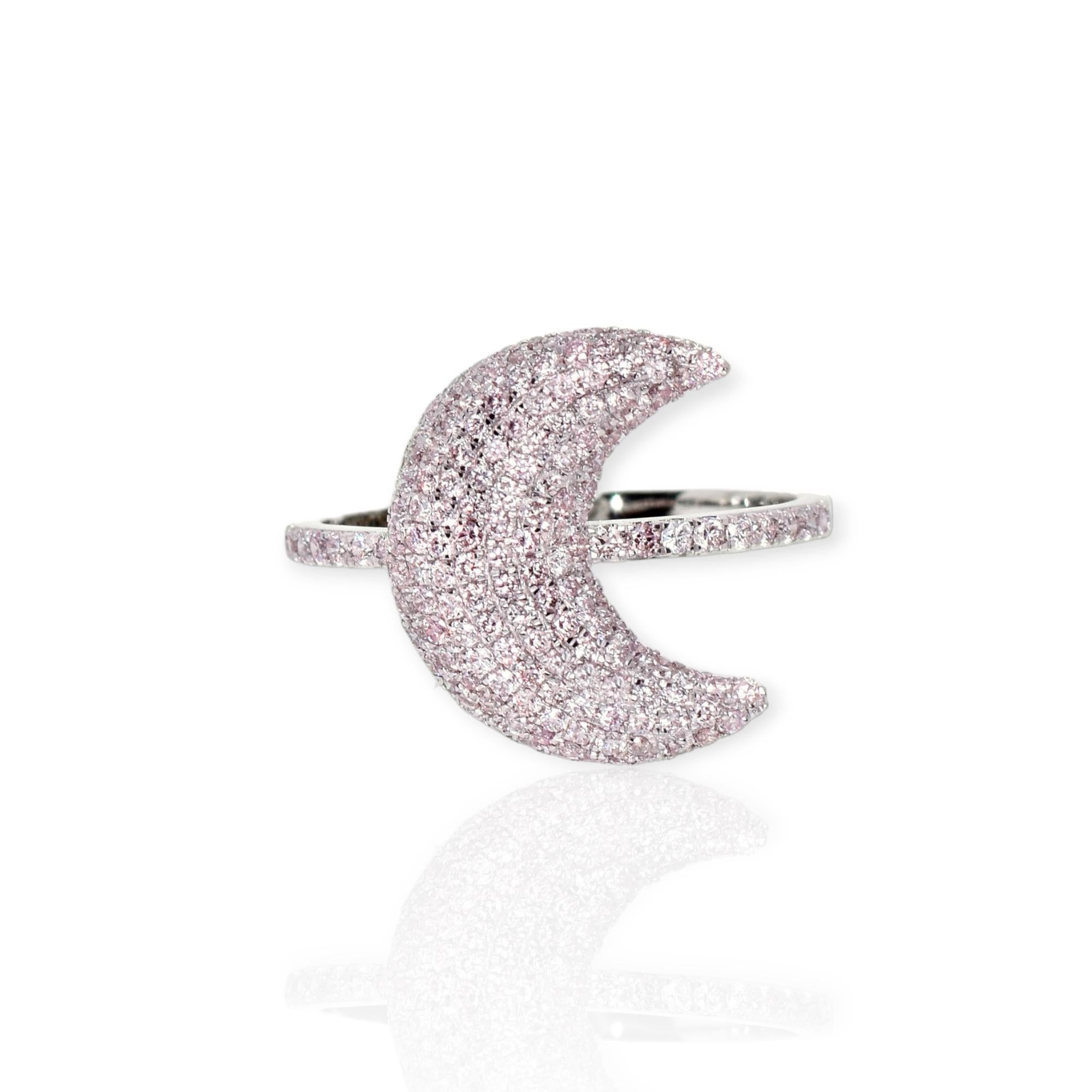 14K 0.66 Ct Natural Pink Diamonds Moon Ring For Sale at 1stDibs
