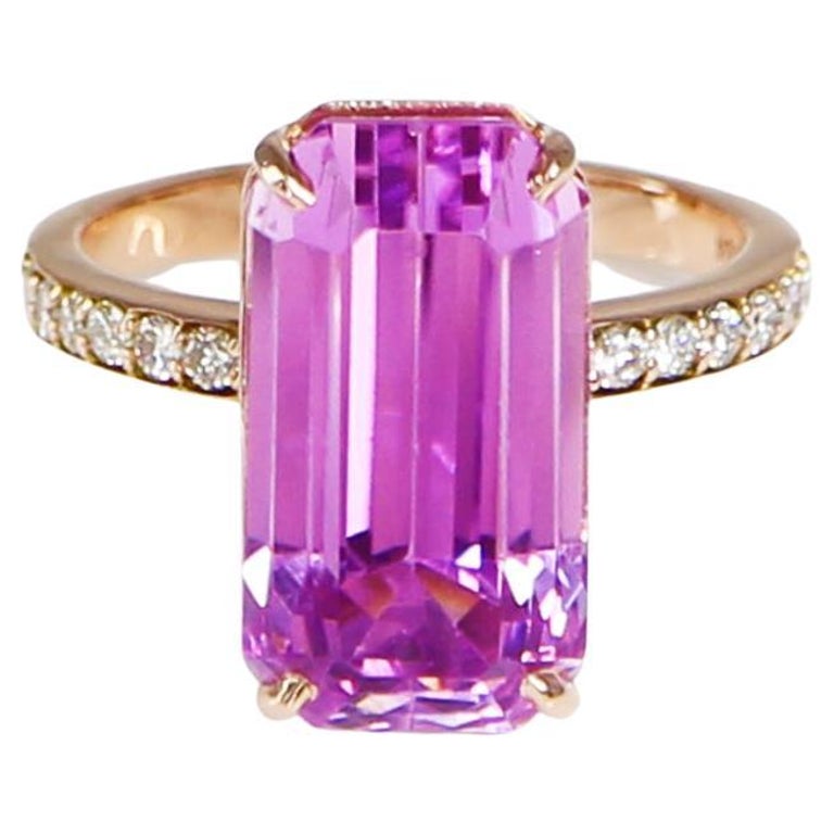 14k 11,15 ct Top Vivid Kunzit&Diamant Antiker Verlobungsring im Art-déco-Stil im Angebot bei 1stDibs