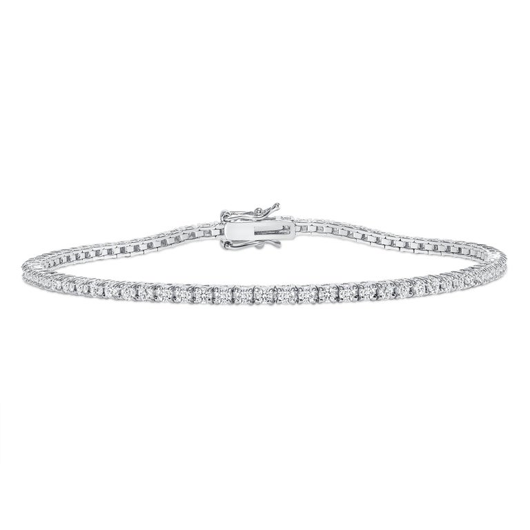 14K 2 Carat White Gold Round Diamond Tennis Bracelet For Sale at 1stDibs