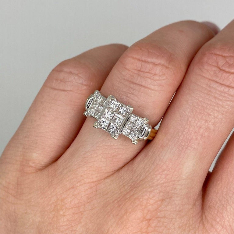 14k 2 Tone Gold Princess Cut Diamond Ring For Sale at 1stDibs
