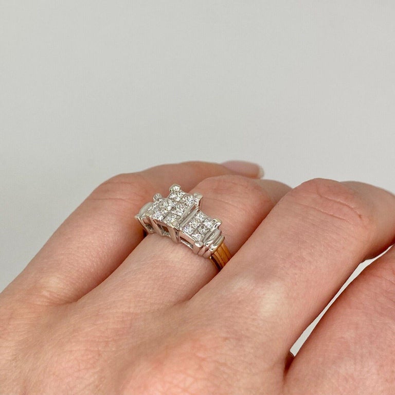 14k 2 Tone Gold Princess Cut Diamond Ring For Sale at 1stDibs