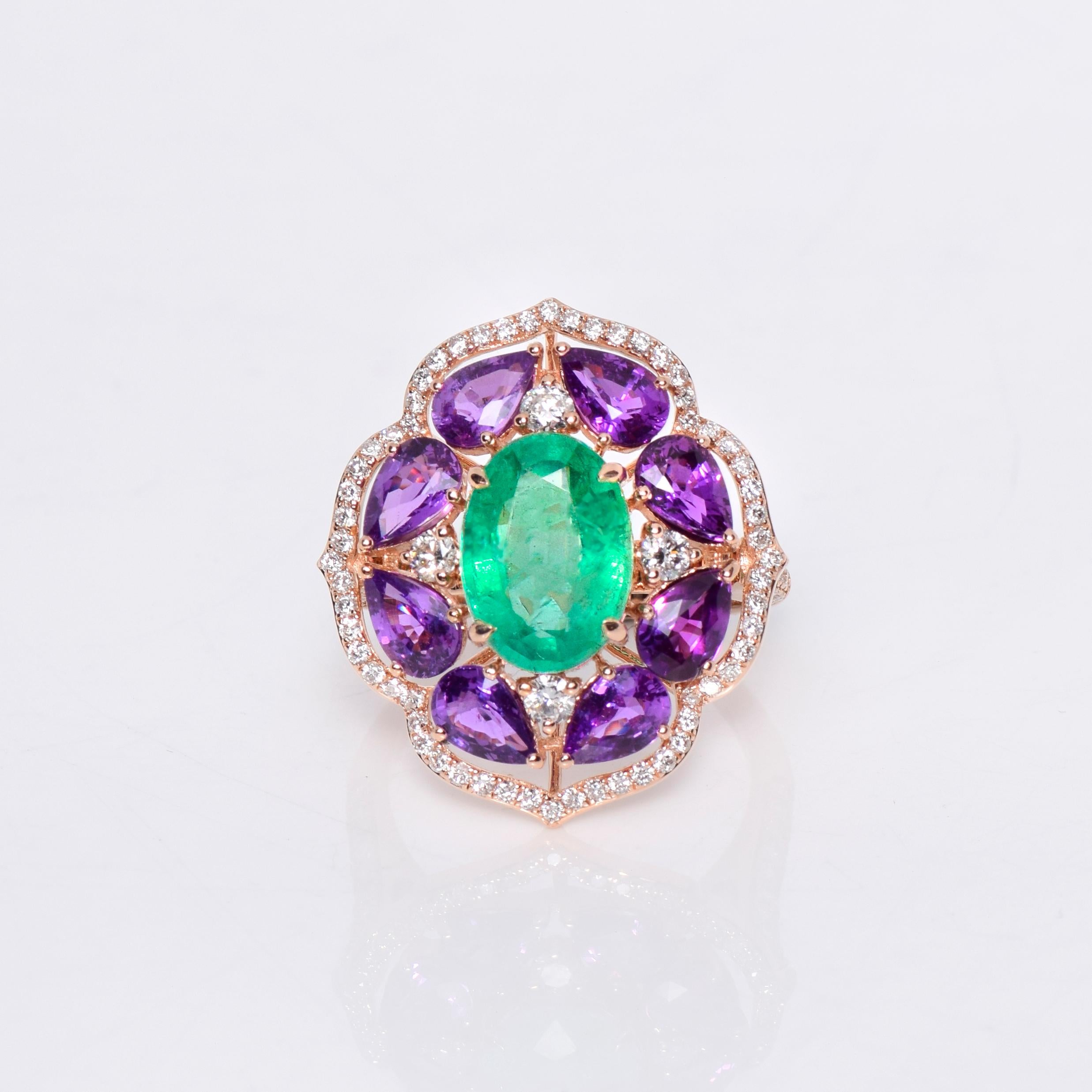 *NRP*14k 2.84 Carat Emerald and Purple Sapphires Antique Art Deco ...