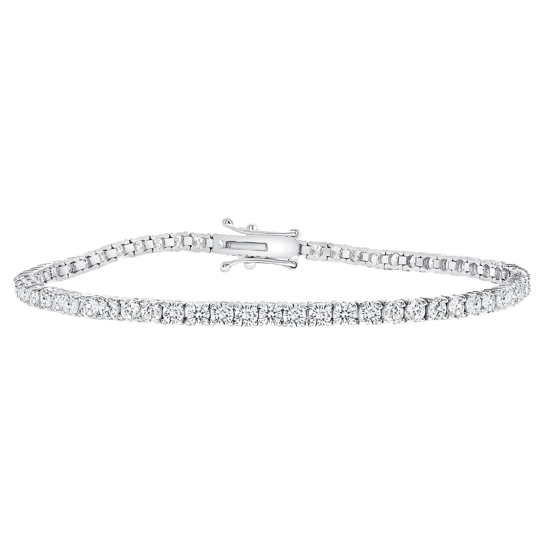 14k 5 Carat White Gold Round Diamond Tennis Bracelet For Sale At
