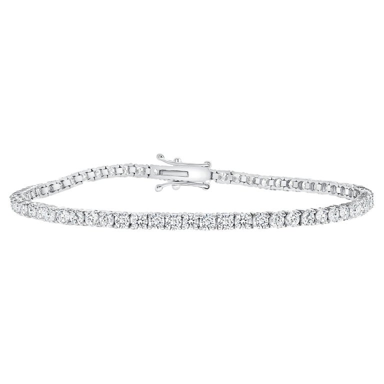 14K 3 Carat White Gold Round Diamond Tennis Bracelet For Sale at 1stDibs