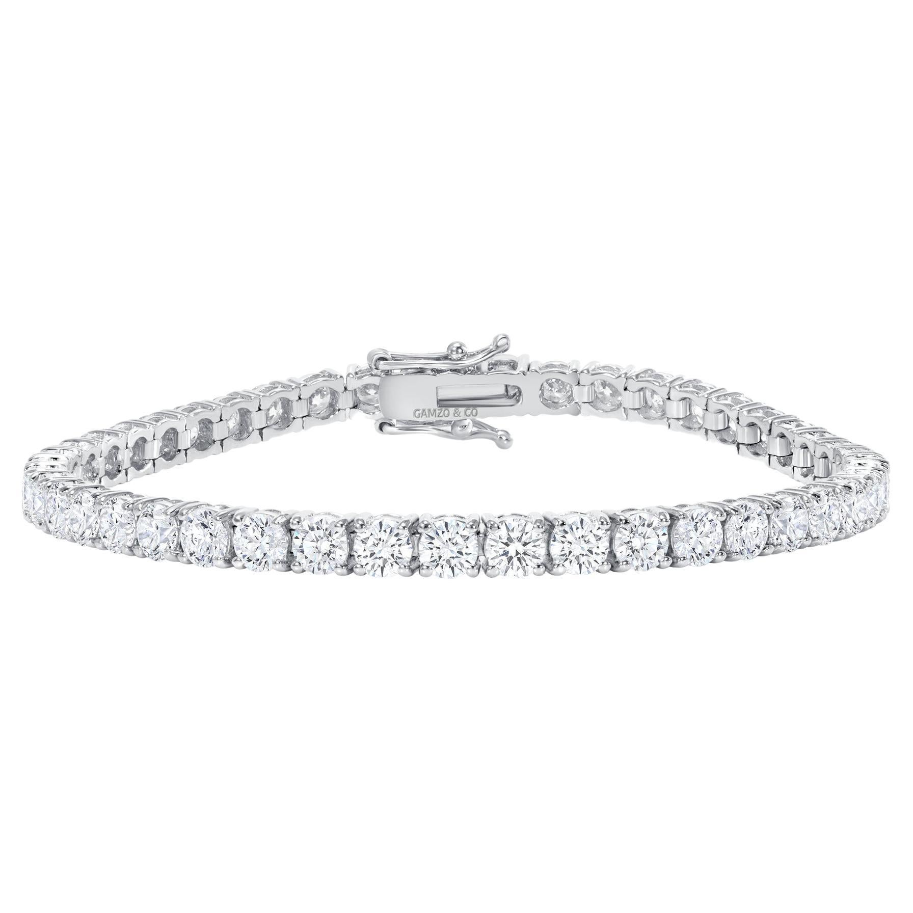 14k 5 Carat White Gold Round Diamond Tennis Bracelet For Sale At