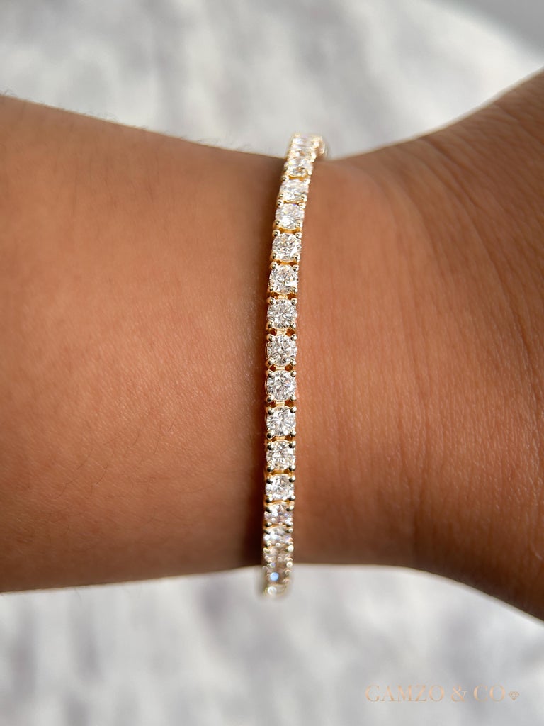 14k 5 Carat White Gold 6 5 Inch Round Diamond Tennis Bracelet For Sale