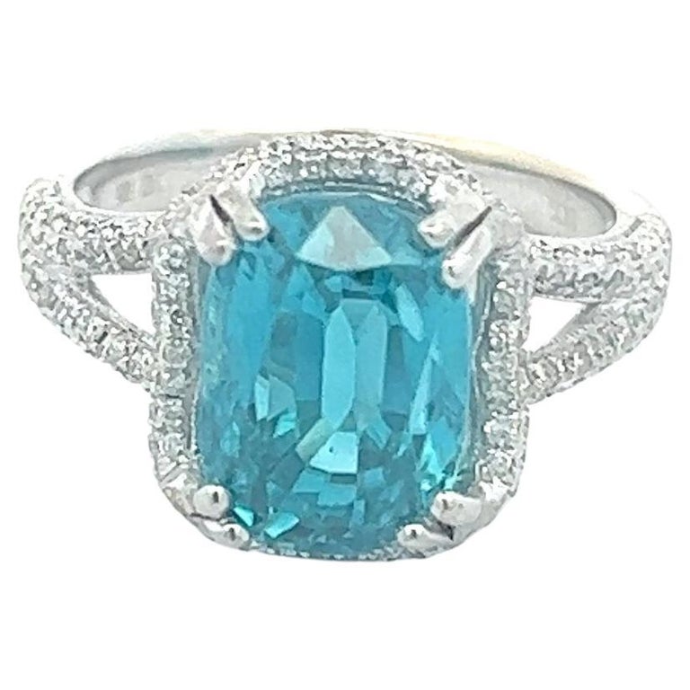 14k 7.00 Carat Blue Zircon Diamond Ring For Sale at 1stDibs