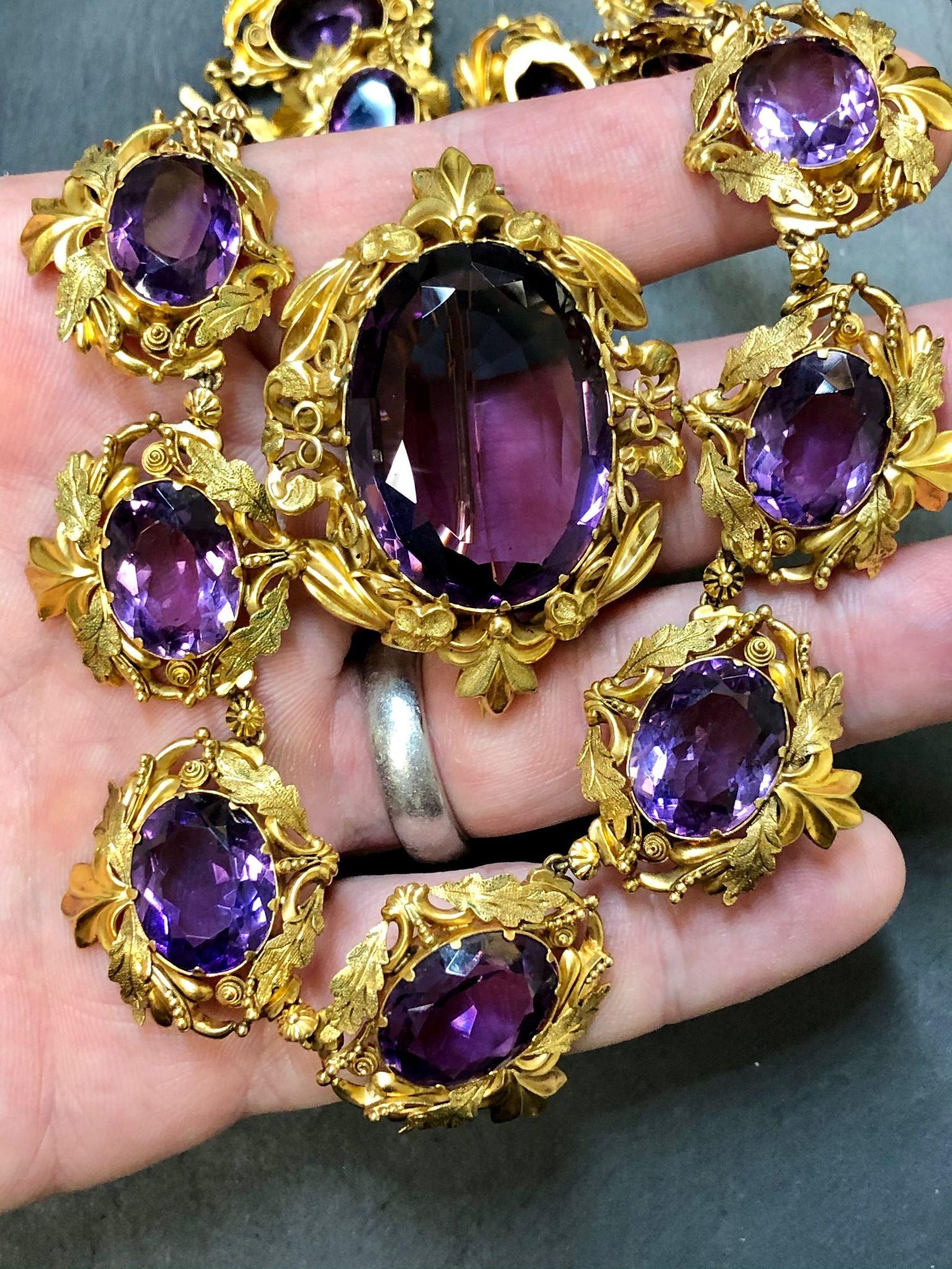 14K Amethyst Arts and Crafts Victorian Necklace and Brooch Set at 1stDibs