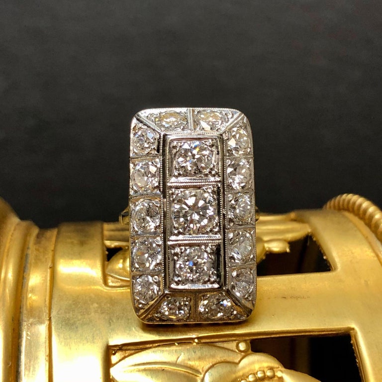 14K Art Deco Reproduction North South European Cut Diamond Ring For ...