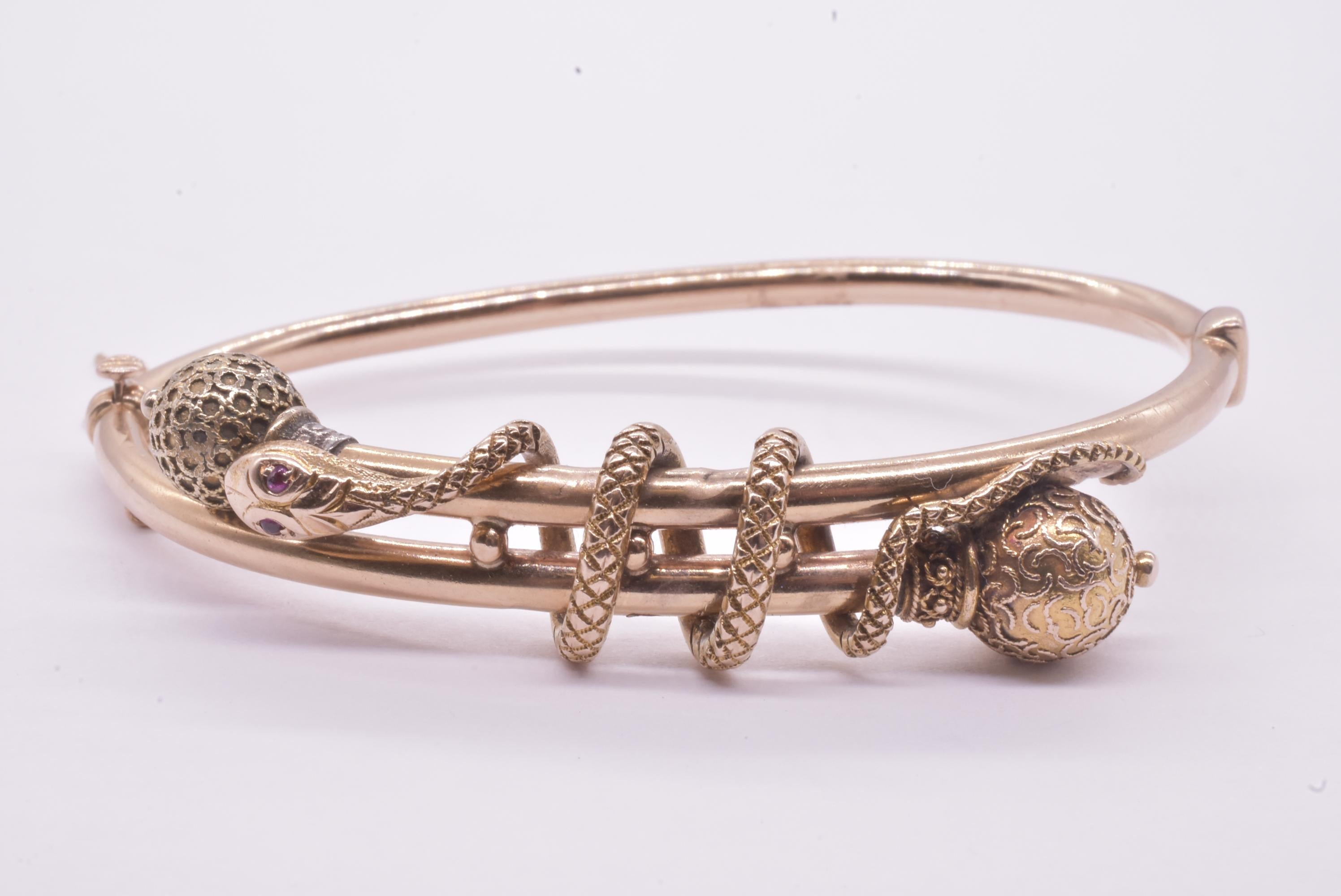 14K Articulated hinged Snake Bangle Bracelet with Round Finials For ...