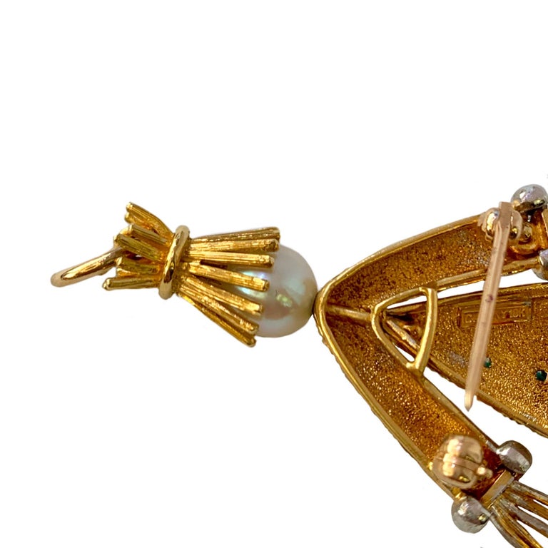 18 Karat Articulated Scarecrow Pin/Pendant with Turquoise, Diamond and ...