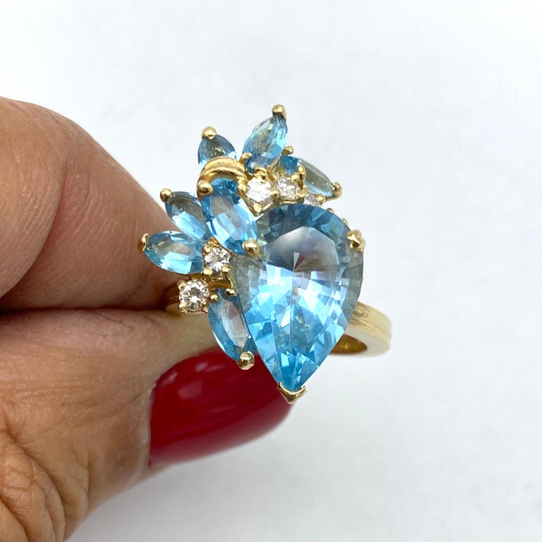 14K Blue Topaz and Diamond Cluster Ring 5.50 CTW For Sale at 1stDibs