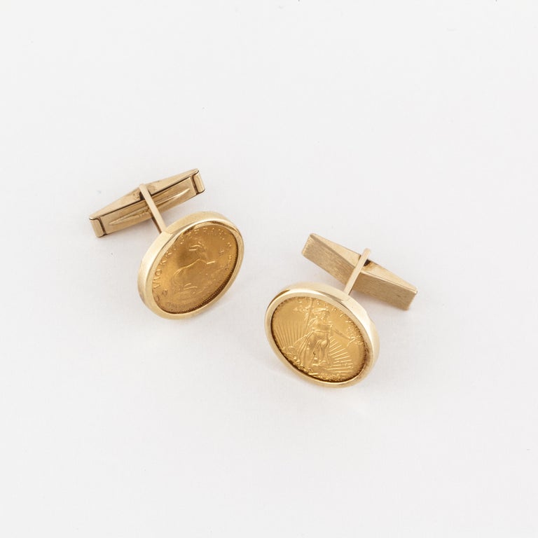 24K Coin Cufflinks in 14K Gold For Sale at 1stDibs