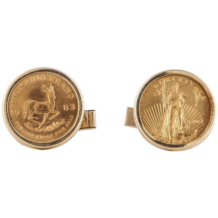 24K Coin Cufflinks in 14K Gold For Sale at 1stDibs