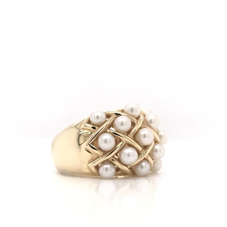 14 Karat Designer Style Quilted Pearl Ring at 1stDibs