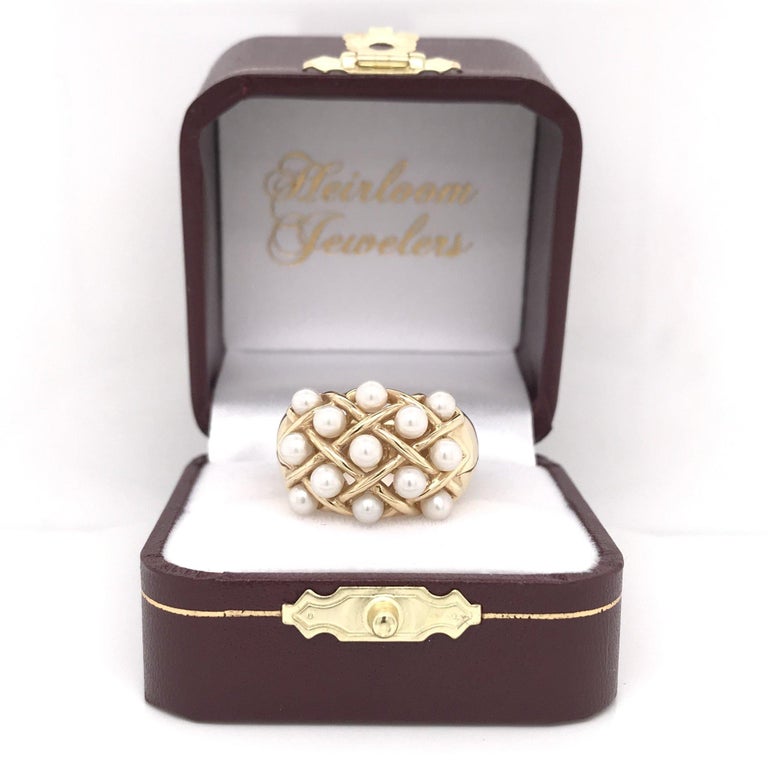 14 Karat Designer Style Quilted Pearl Ring at 1stDibs