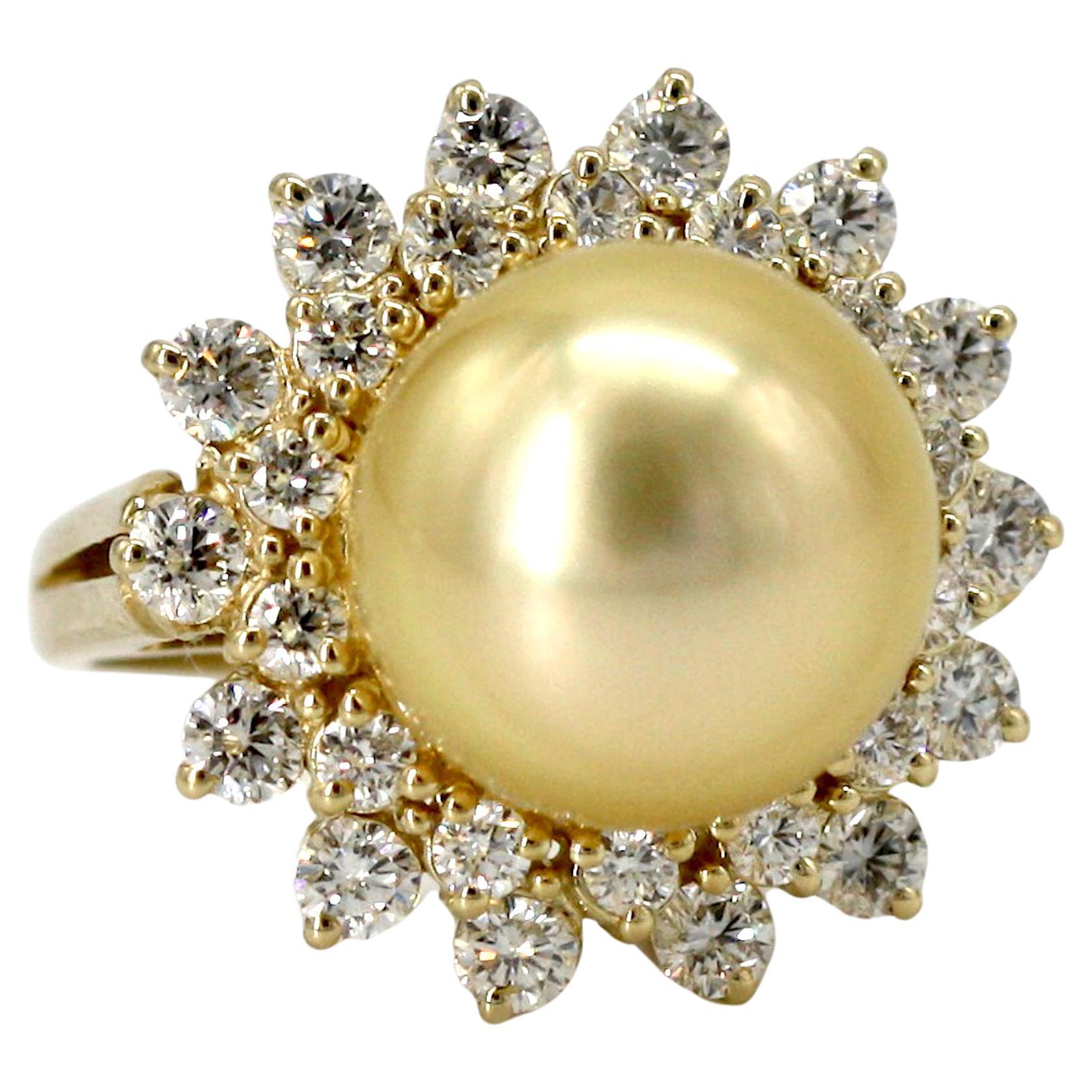 Platinum Baguette Diamond and South Sea Pearl Ring For Sale at 1stDibs