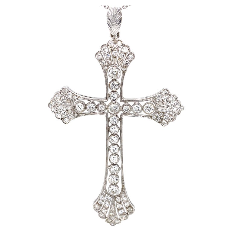 14k Diamond Art Deco Cross Pendant White Gold For Sale at 1stDibs