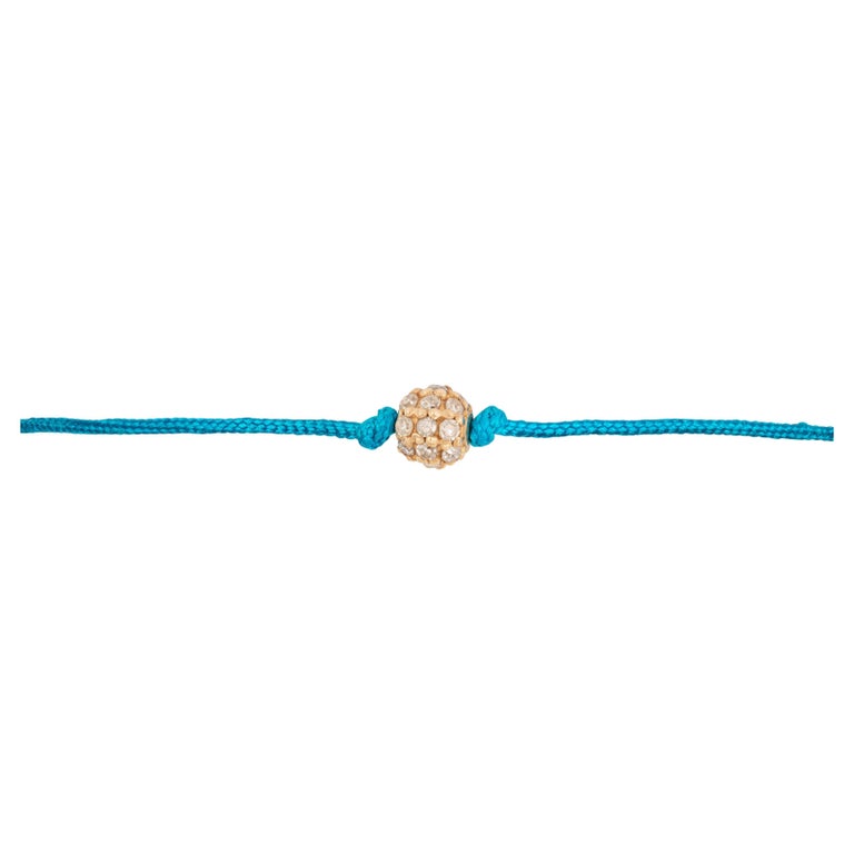 14k diamond bead bracelet with azure blue nylon For Sale at 1stDibs
