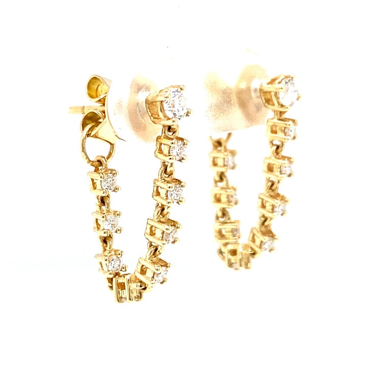 14k Diamond Chain Hoop Earring Yellow Gold For Sale at 1stDibs