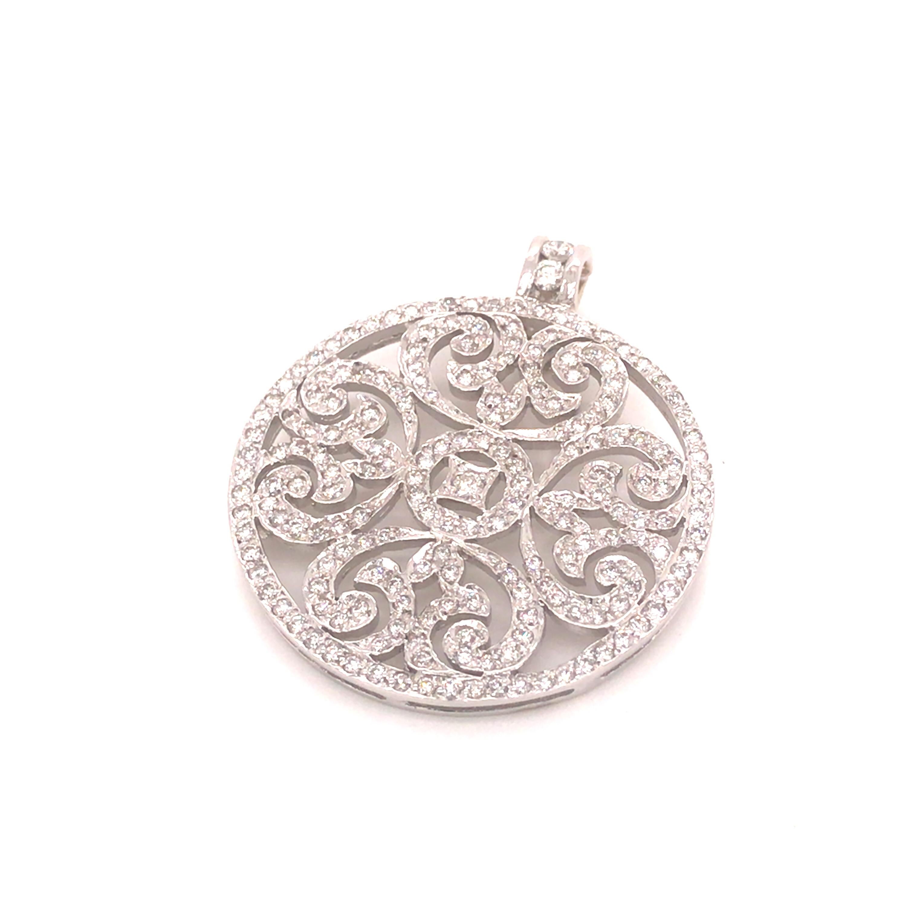 14K Diamond Circle Filigree Pendant Enhancer White Gold For Sale at 1stDibs