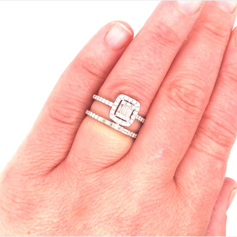 14K Diamond Cluster Double Row Band White Gold For Sale at 1stDibs