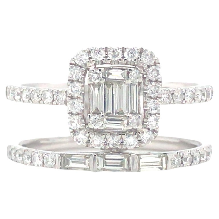 14K Diamond Cluster Double Row Band White Gold For Sale at 1stDibs