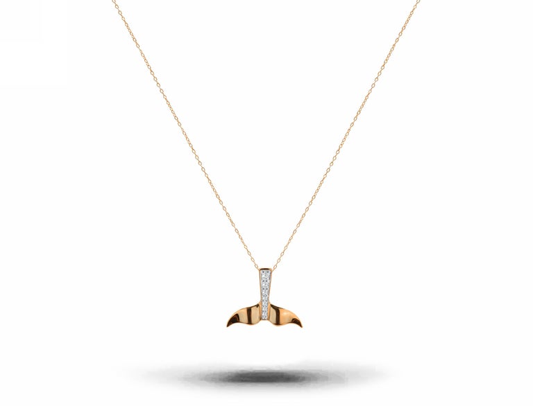 14k Diamond Fish Tail Necklace Mermaid Tail Charm Pendant For Sale at ...