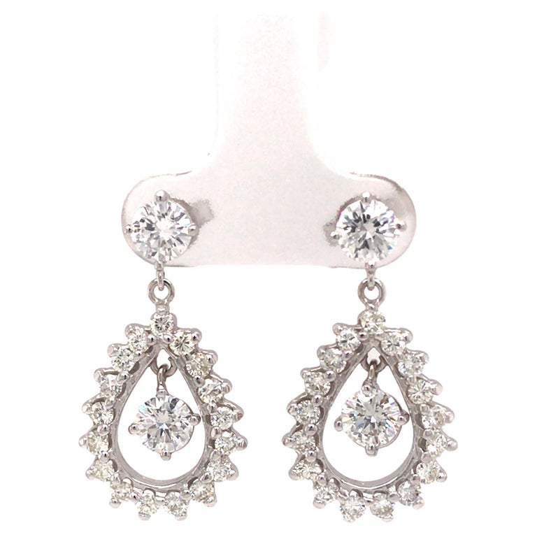 14K Diamond Hanging Dangle Earring White Gold For Sale at 1stDibs