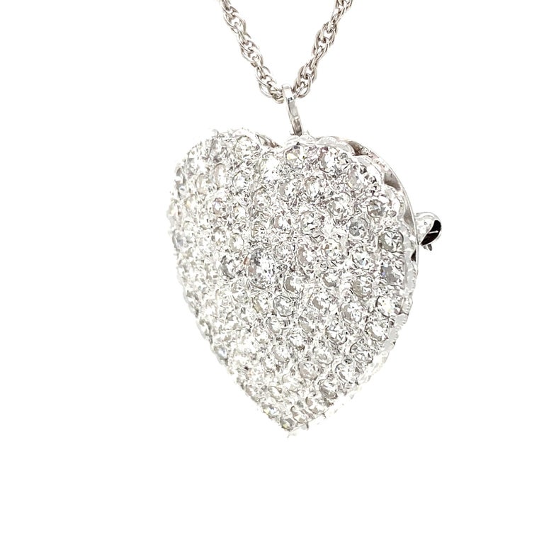 14k Diamond Heart Shape Pendant Necklace Pin White Gold For Sale at 1stDibs