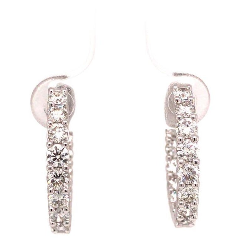 14K Diamond In / Out Hoop Earrings White Gold For Sale at 1stDibs